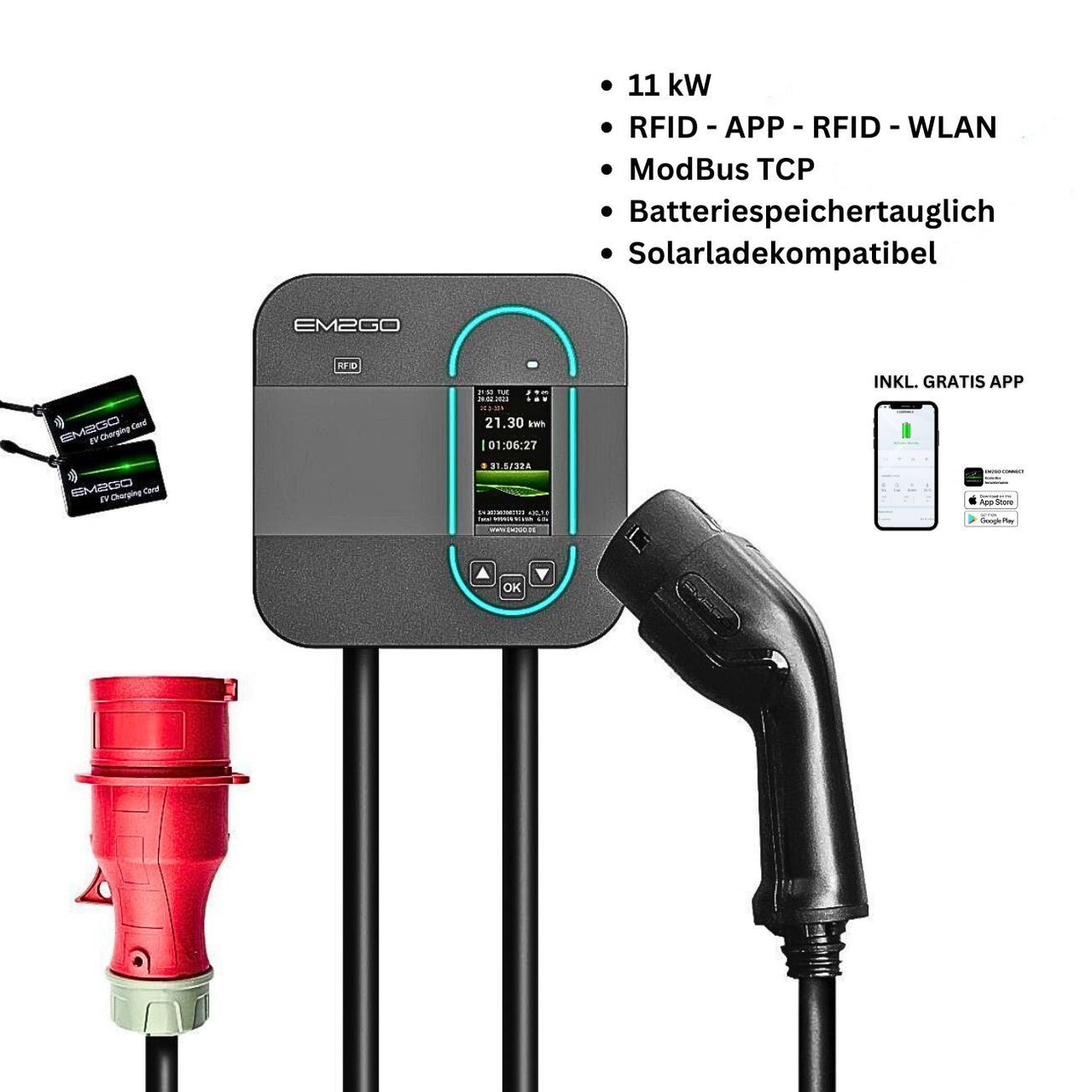 AC Wallbox Home 11kW 6.5m Typ 2 Kabel Bluetooth +APP + RFID +WLAN ...